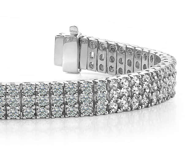 Classic Three Row Diamond Bracelet In Platinum Or Gold