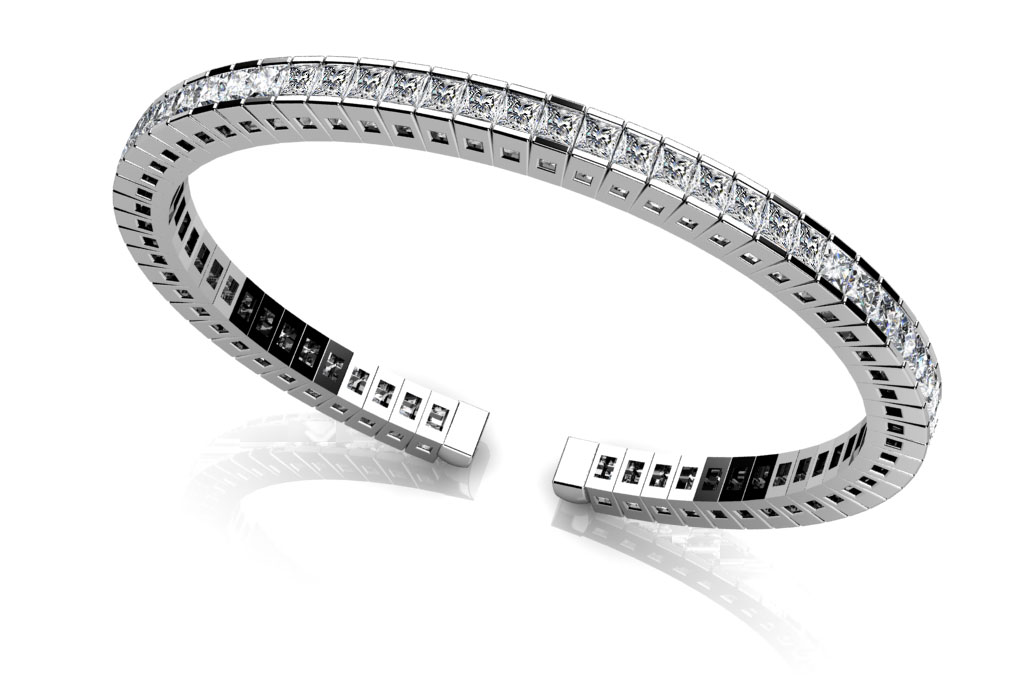 Princess Cut Flexible Diamond Bangle Bracelet In Yellow White Gold Or ...