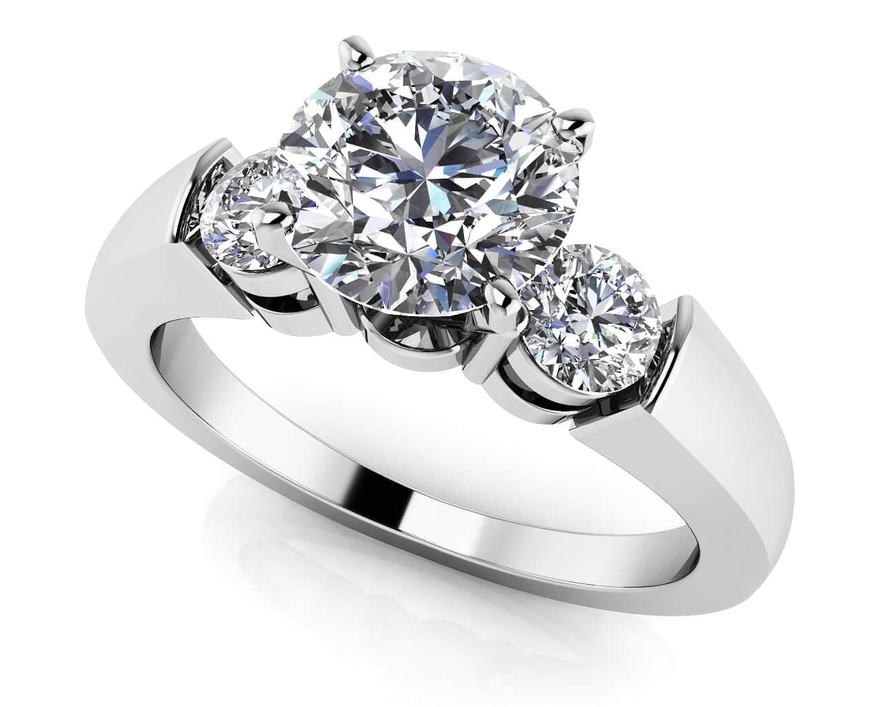 Triple Diamond Engagement Ring In 14K 18K White Yellow Or Rose Gold