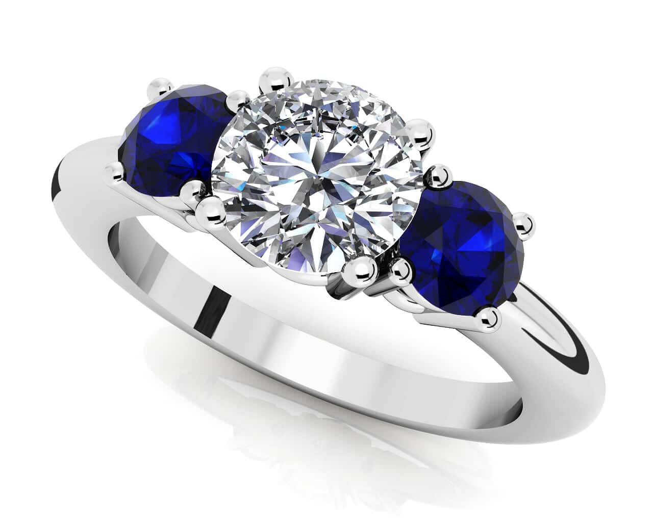 3 Stone Round Center Diamond And Gemstone Ring Available In Gold Or ...