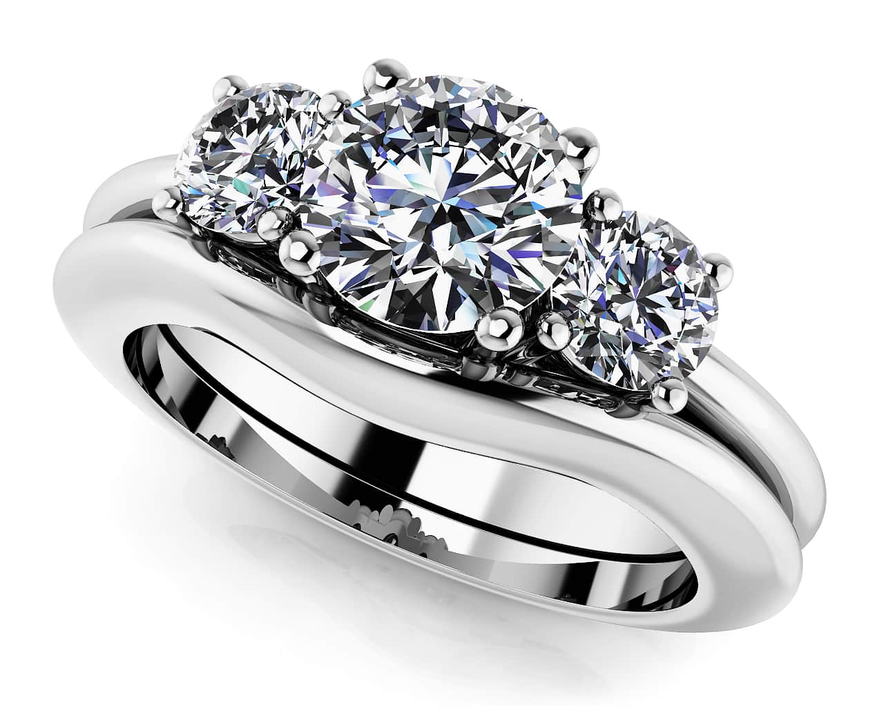 Everlasting Three Stone Wedding Set Available In Gold Or Platinum