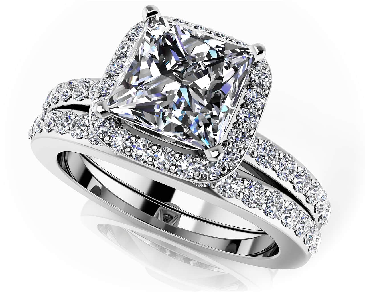Forever Love Princess Cut Diamond Halo Bridal Set Available In Gold Or ...
