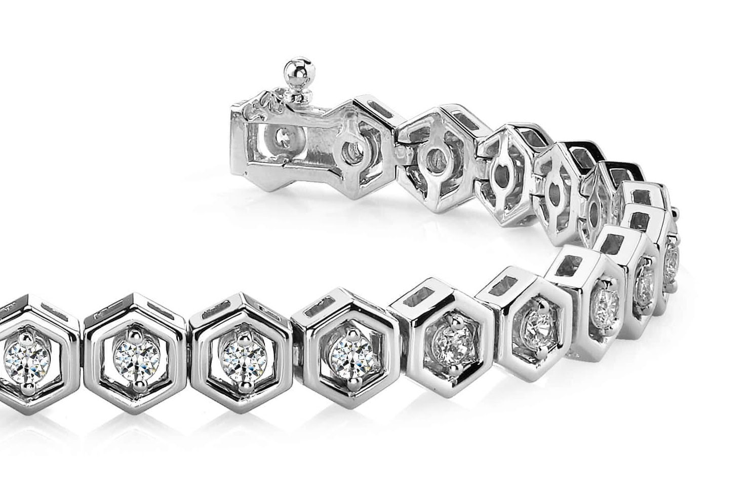 Hexagon Link Diamond Bracelet Available In 14K 18K Yellow White Or Platinum