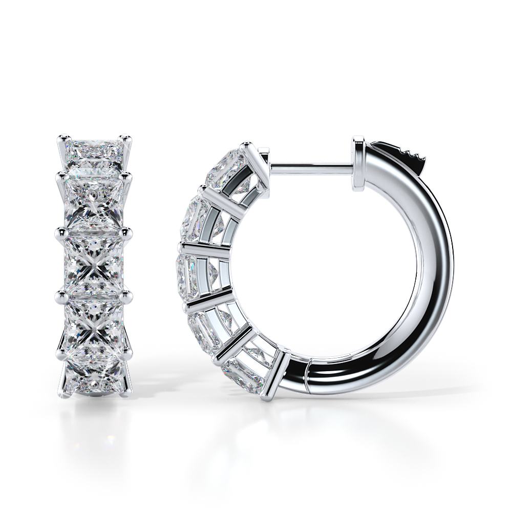 Ten Princess Cut Diamonds Hoop Earrings