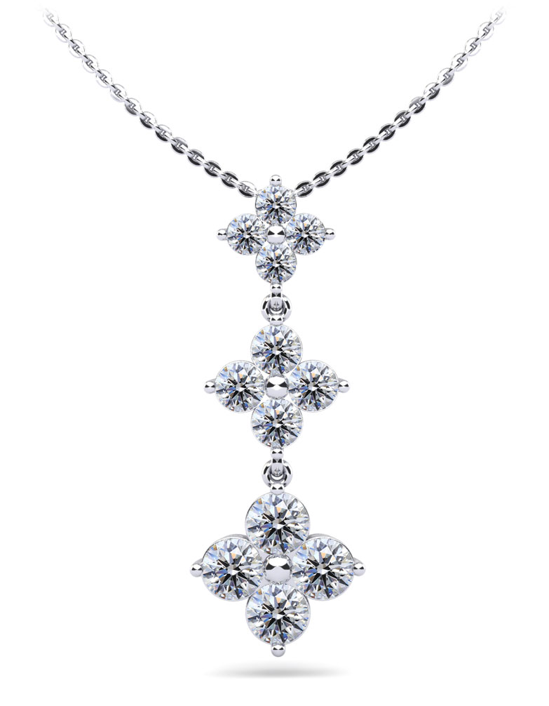 Diamond Pendant with Three Clusters of Round Diamonds in Three Sizes