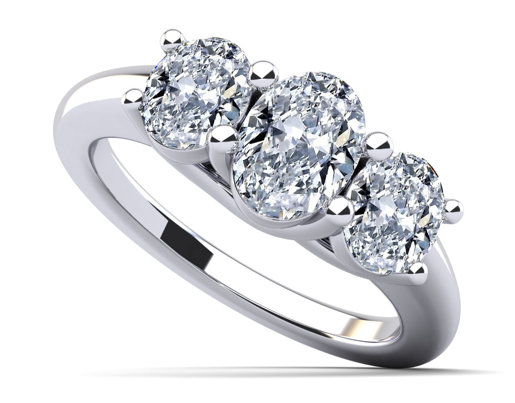 Three Stone Oval Diamond Engagement Ring